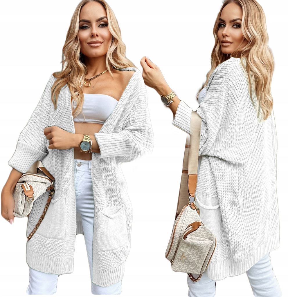 DŁUGI KARDIGAN SWETER damski mięciutki modny - 12440120547 - oficjalne ...
