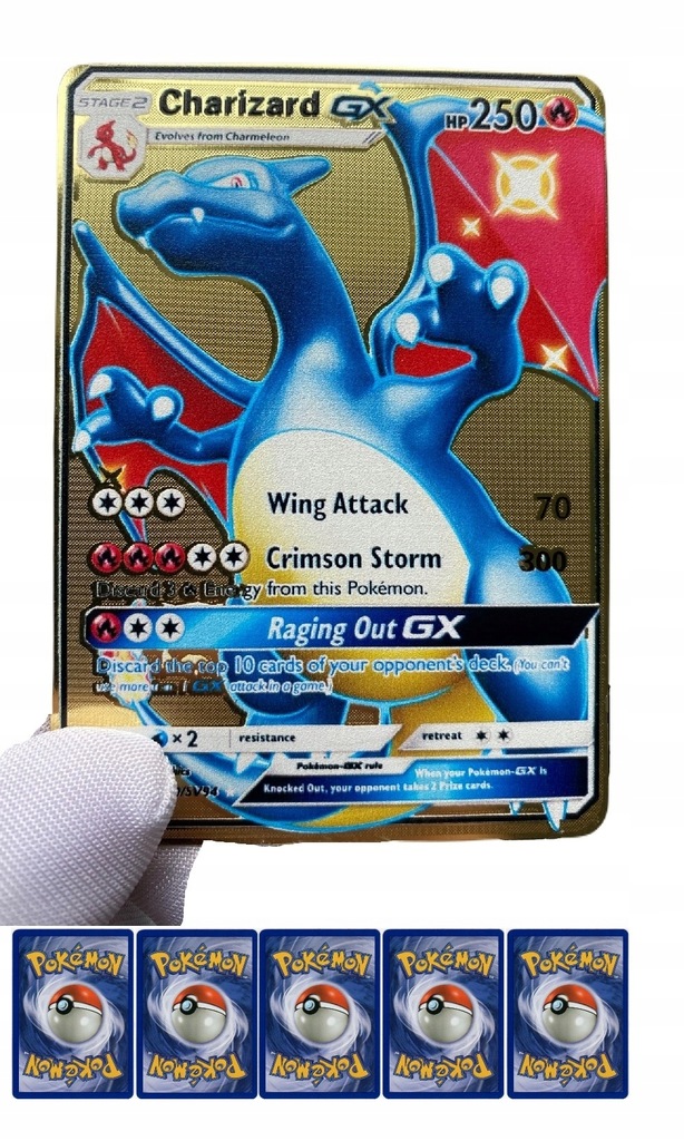 ZŁOTA KARTA POKEMON CHARIZARD GX + 5 KART GRATIS - 12108883799 - oficjalne archiwum Allegro