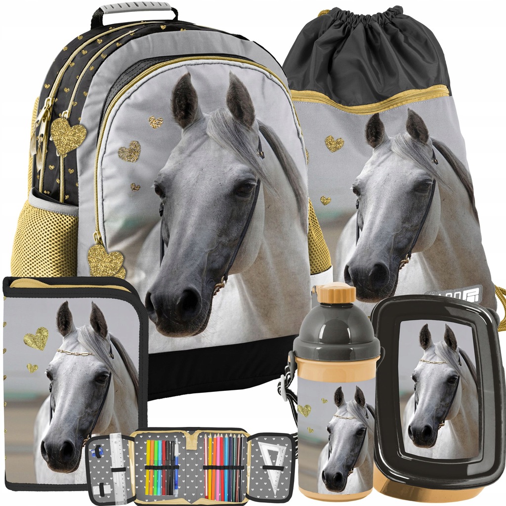 PLECAK Z SIWYM KONIEM KONIK ZESTAW SZKOLNY KONIE - 7969005964 - oficjalne archiwum Allegro