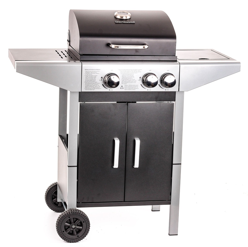 GRILL OGRODOWY GAZOWY 3 PALNIKI 10kW RUSZT ŻELIWNY - 7947290227 ...