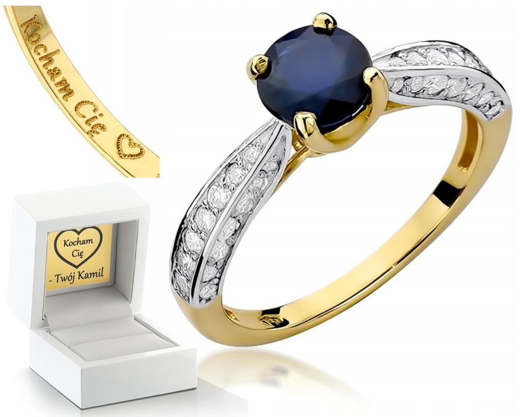 PIERŚCIONEK Z BRYLANTAMI 0,59CT SZAFIR + GRAWER - 13701983936 - oficjalne archiwum Allegro