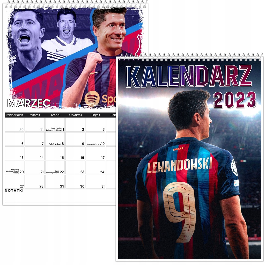KALENDARZ ŚCIENNY A3 LEWANDOWSKI BARCELONA 2023 Y4 - 12781498120 - oficjalne archiwum Allegro