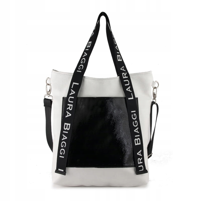 Laura Biaggi biała-czarna torebka- shopper A4. - 10969885411 - oficjalne archiwum Allegro