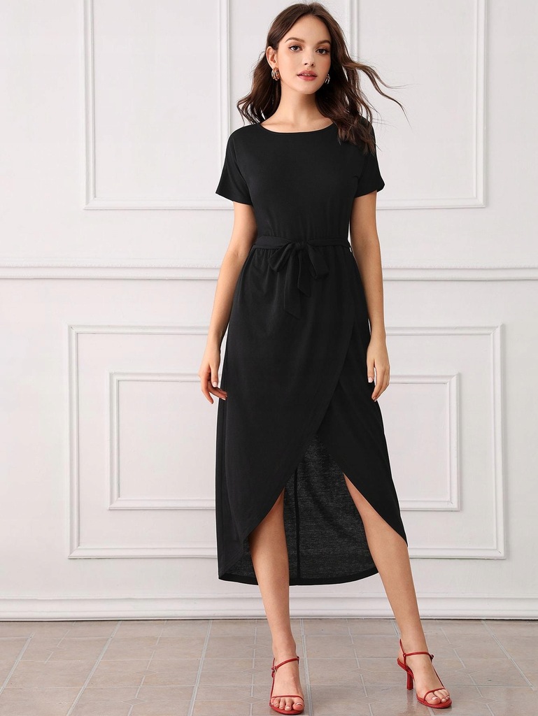 E30P014 SUKIENKA CZARNA MIDAXI PROSTA SHEIN M - 14081162583 - oficjalne archiwum Allegro