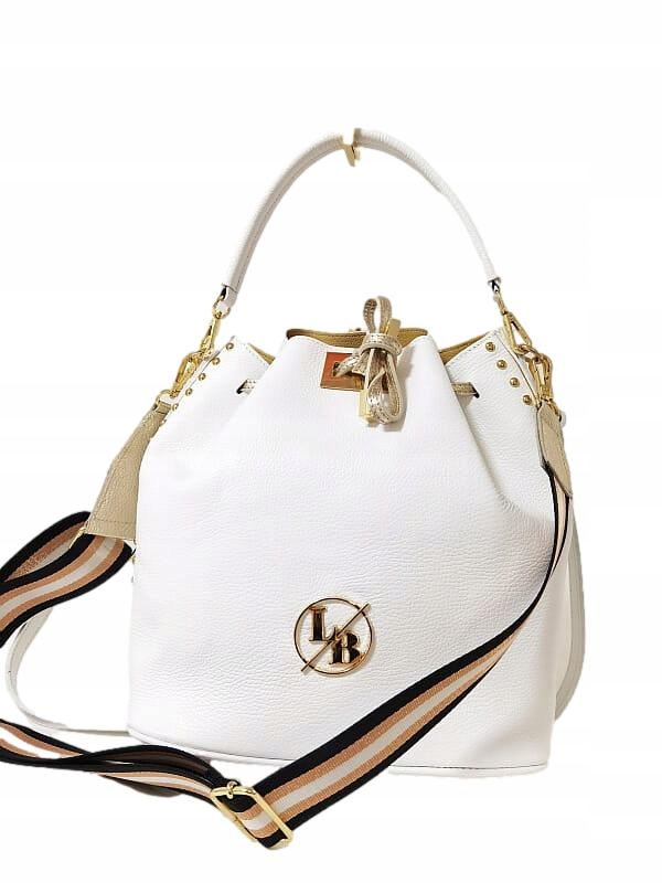 Laura Biaggi torebka worek skórzana biała ćwieki - 11789101028 - oficjalne archiwum Allegro