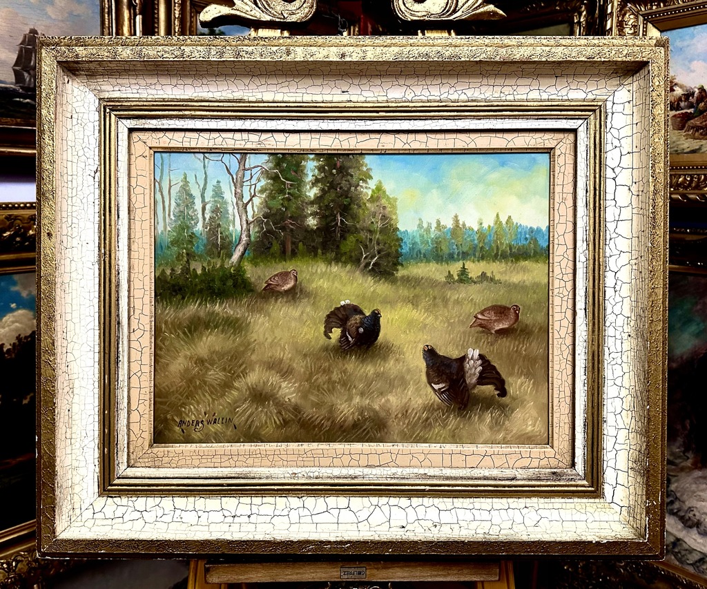 Anders WALLIN - CIETRZEWIE NA SKRAJU LEŚNEJ POLANY CENNY STARY OBRAZ I RAMA - 15115072148 ...