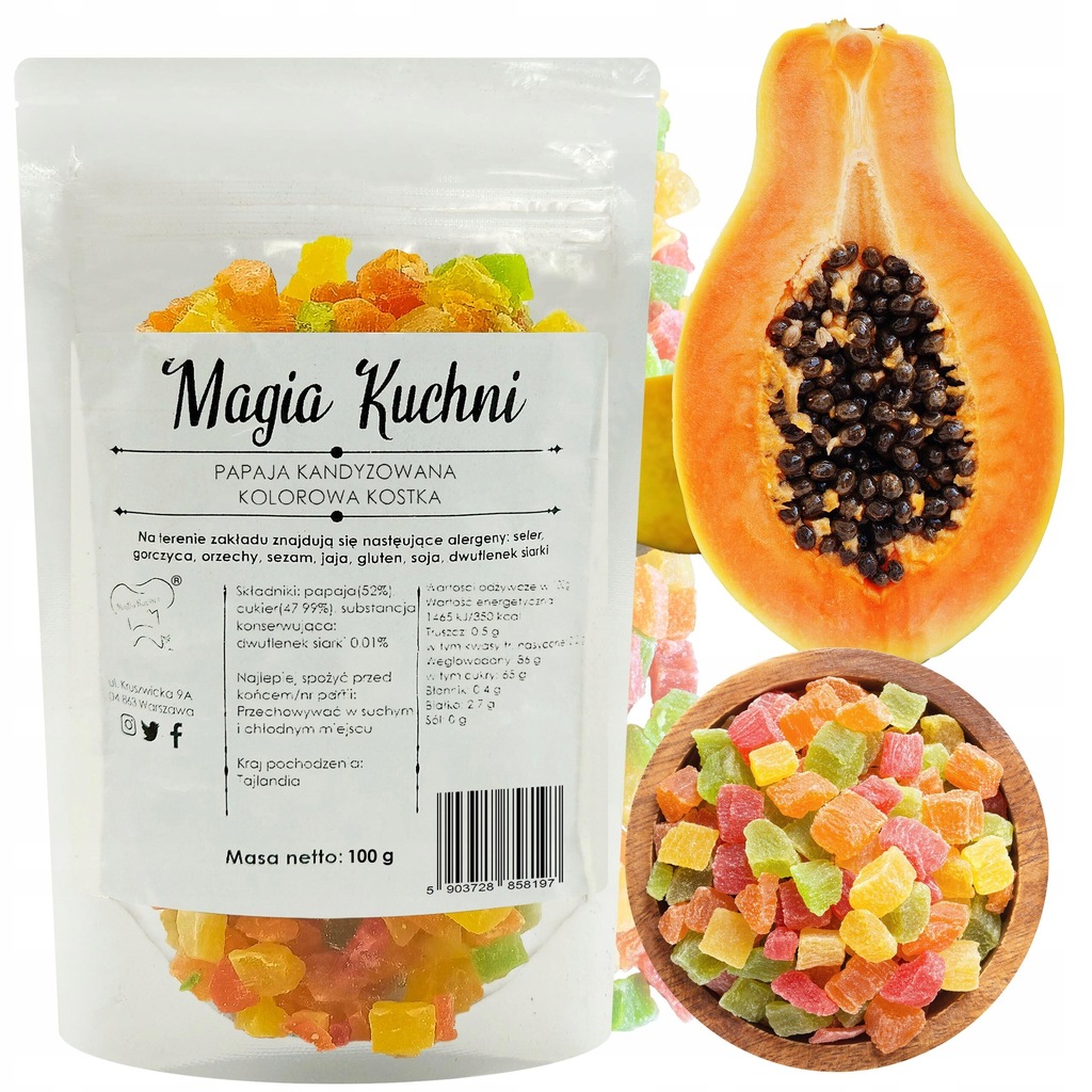 Papaja KANDYZOWANA 100g KOLOROWA kostka SUSZONA - 13999991237 - oficjalne archiwum Allegro