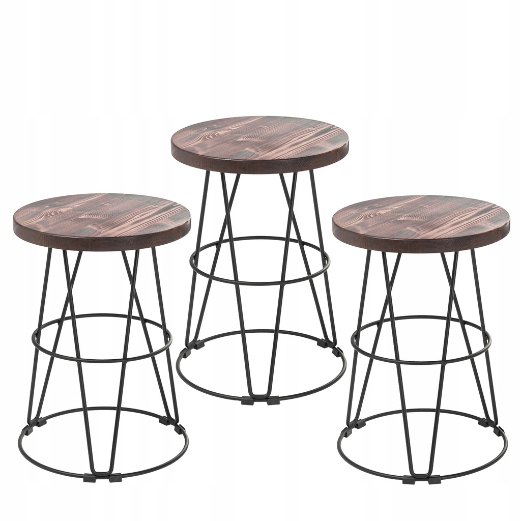 STOŁKI TABORETY KUCHENNE DREWNIANE LOFT 3 szt - 12855779589 - oficjalne ...
