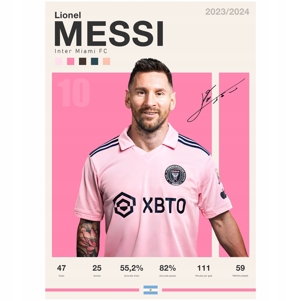 Plakat 84x59,4 A1 z piłkarzem piłka nożna Lionel Leo Messi Inter Miami ...