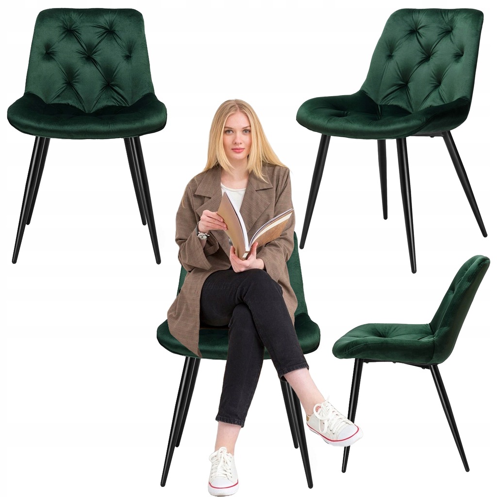 Eleganckie krzesło tapicerowane zielone do salonu kuchni stylowe ...