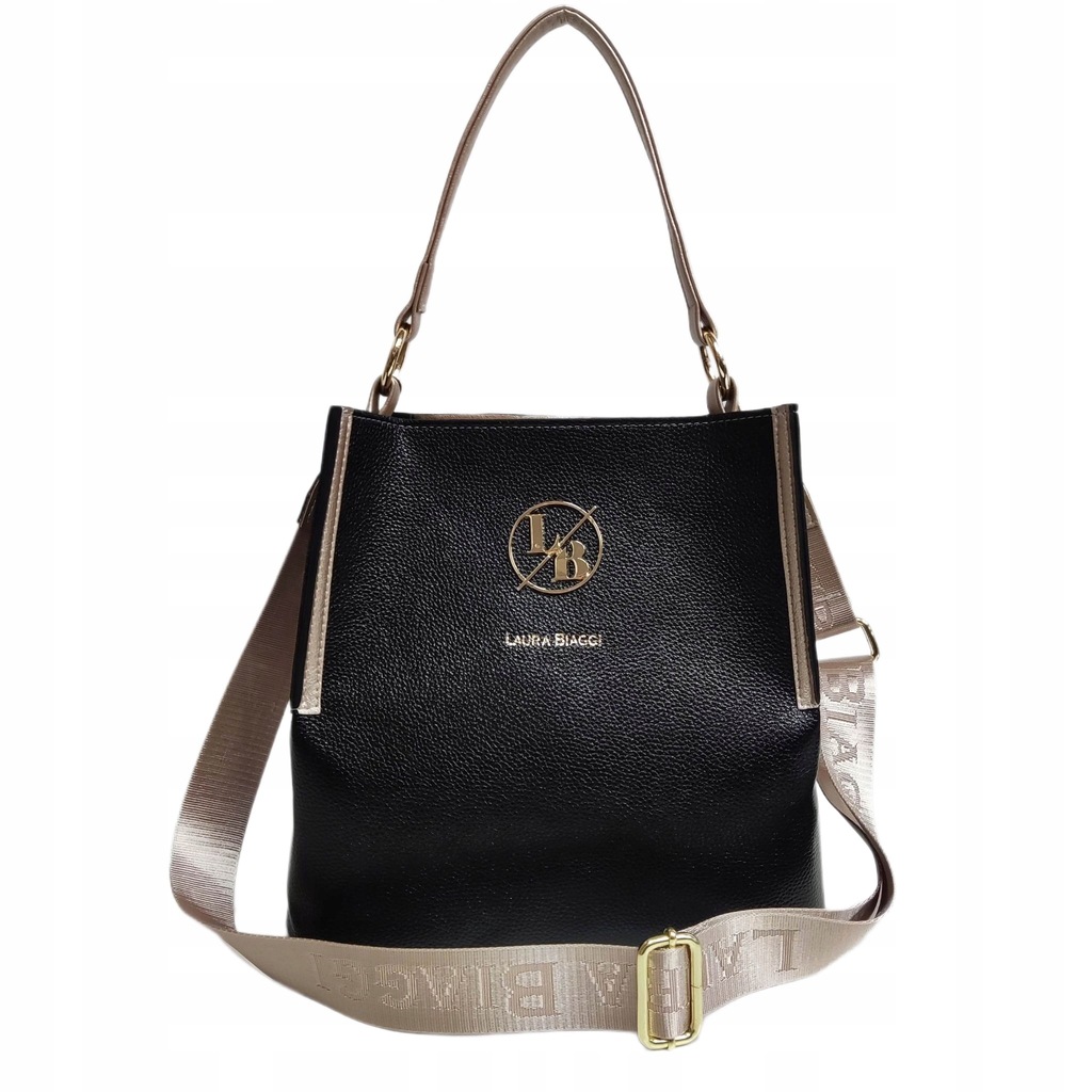 Torebka shopper Laura Biaggi czarna złota - 12684511390 - oficjalne archiwum Allegro