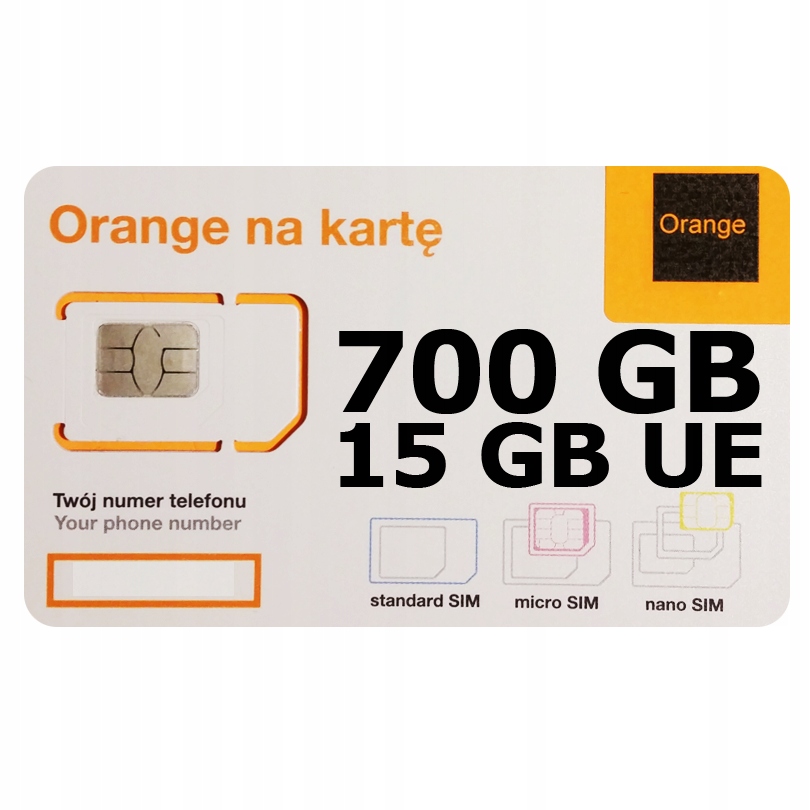 700 GB 93 dni 15GB UE ORANGE FREE INTERNET MOBILNY STARTER KARTA SIM ...