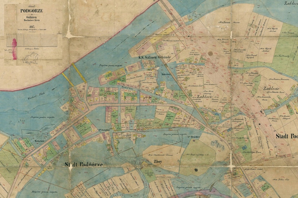 Podgórze krakowskie mapa katastralna 1847 REPRO. - 10719785542 ...