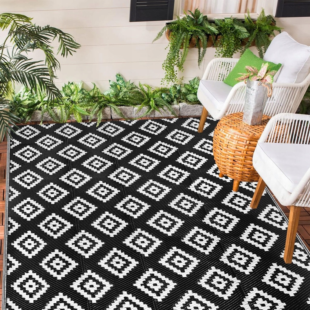 Dywan zewnętrzny mata na taras balkon MEGA DUŻA 150 x 245 cm czarno biały - 15652130766 ...
