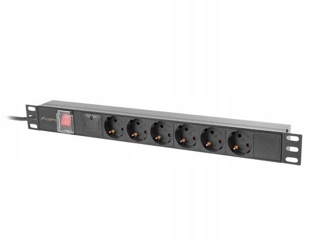 Listwa zasilająca Lanberg Rack PDU 19"1U 16A 6x 230V Schuko 2m Czarna ...