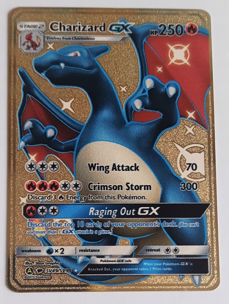 Pokemon Shiny Charizard GX Złota Metalowa Karta - 12775022566 - oficjalne archiwum Allegro