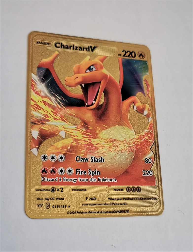 Pokemon Charizard V Gold Złota Karta - 13090554347 - oficjalne archiwum Allegro