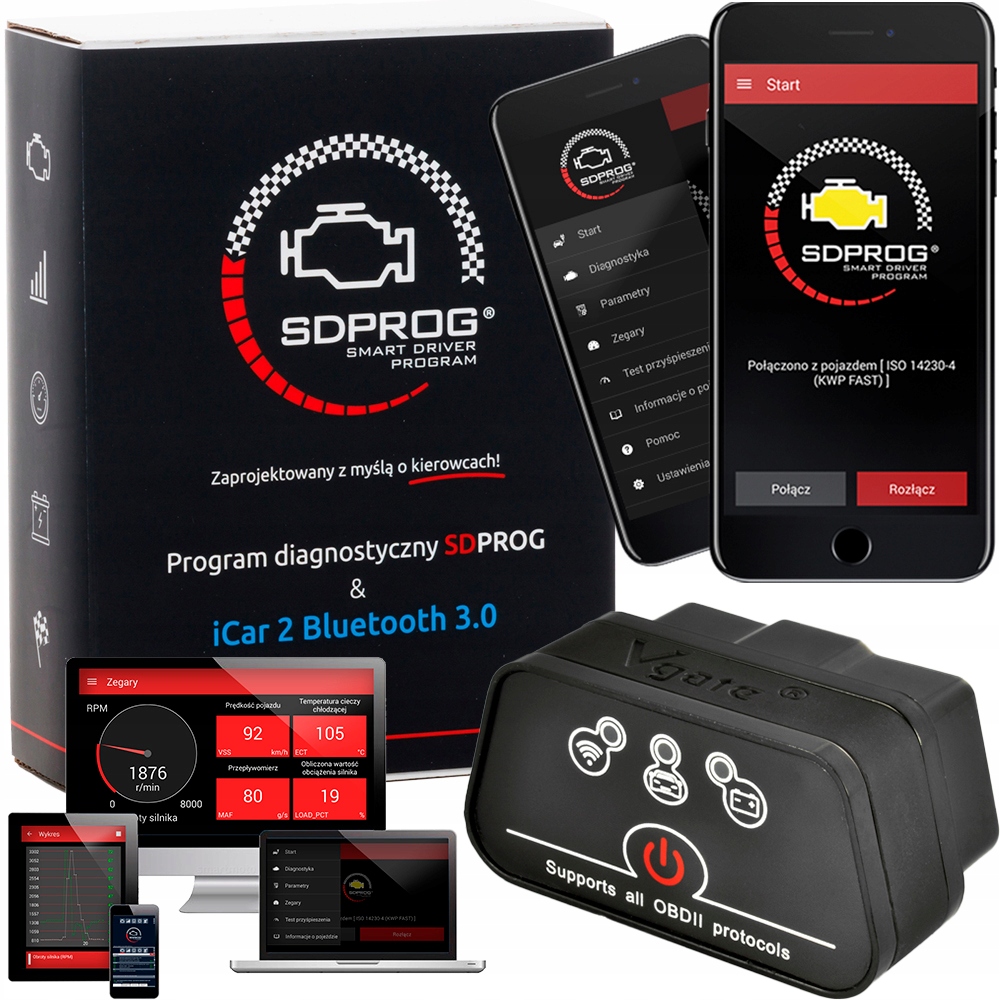 ZESTAW DIAGNOSTYCZNY VGATE iCar2 + SDPROG ANDROID DPF GPF PEF FAP do FORD - 16571442227 ...