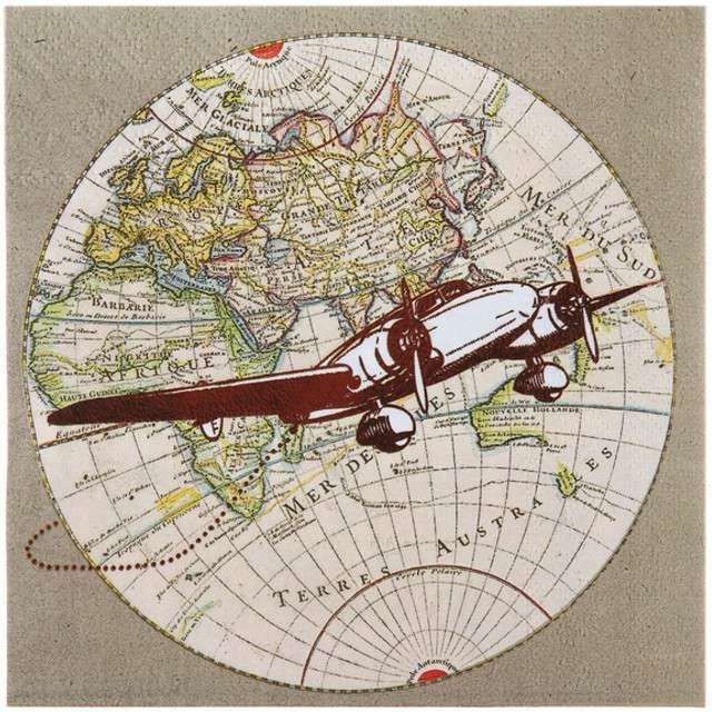 SERWETKI papierowe MAPA samolot PRZYGODA 20 szt - 12801713948 ...