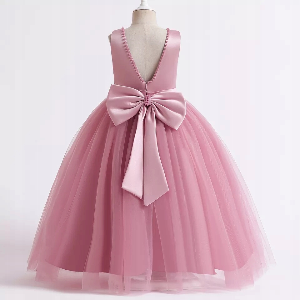 Sukienka różowa tiulowa kokarda perełki 140/146 - 13305759521 ...