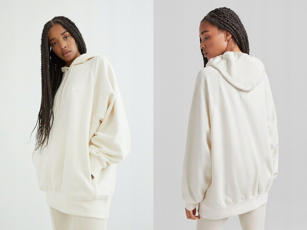 Bershka Bluza oversize z kapturem ecru M - 12599417095 - oficjalne archiwum Allegro