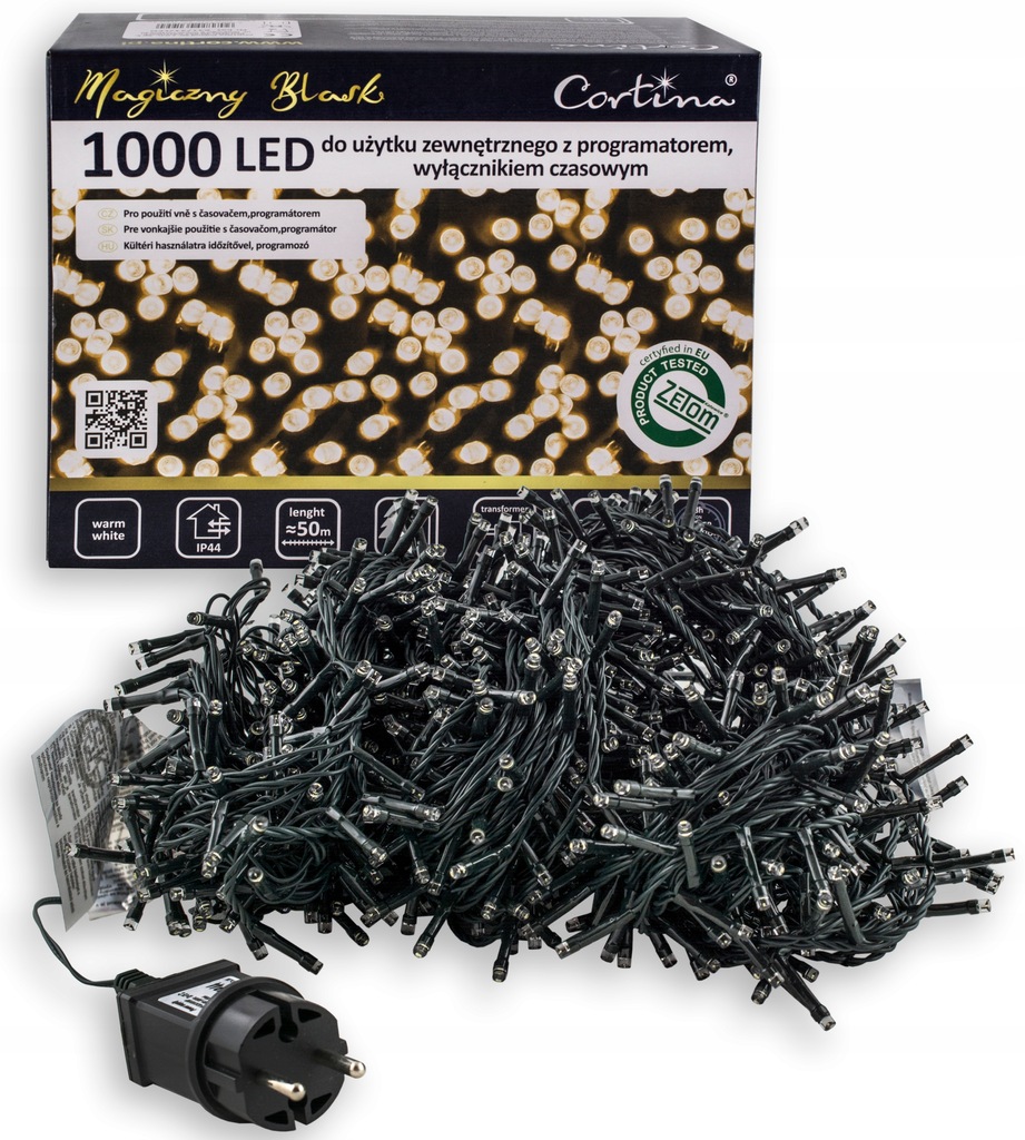 Lampki 1000 LED 50m PROGRAMATOR+TIMER IP44 CIEPŁE - 12817959148 ...