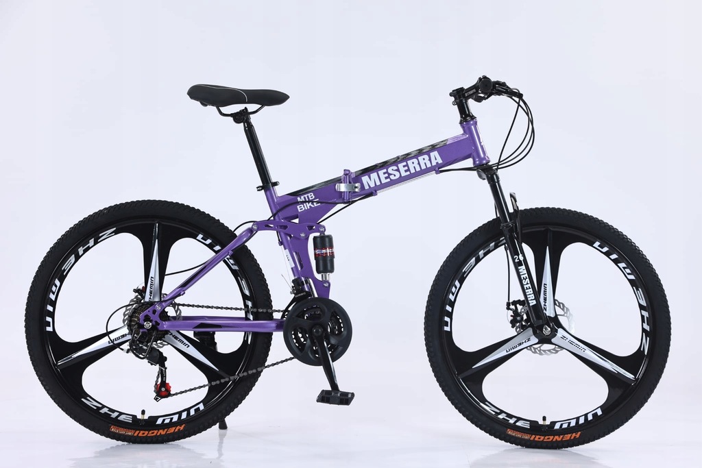 Rower górski składany Meserra 26" cali Fiolet Fioletowy Lekki MTB ...