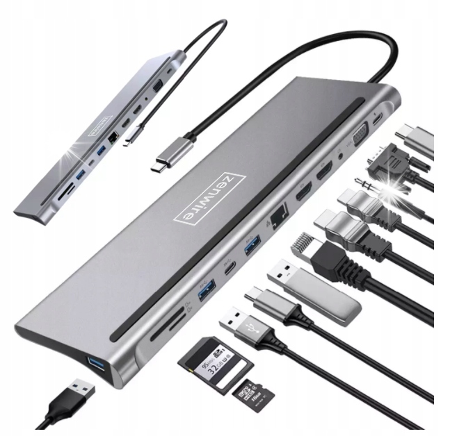 STACJA DOKUJĄCA HUB ADAPTER USB-C 12w1 2x HDMI 4K ETHERNET RJ45 SD M1 M2 - 17478012063 ...
