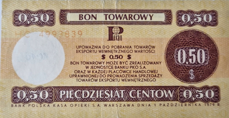 Bon towarowy 50 centów (1979)-seria HC Pekao Pewex - 13952024107 ...