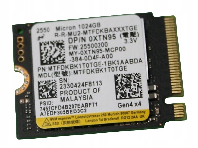 DYSK SSD MICRON 2550 4x4GEN 1TB/1000GB M.2 2230 NVME - 16810103651 ...