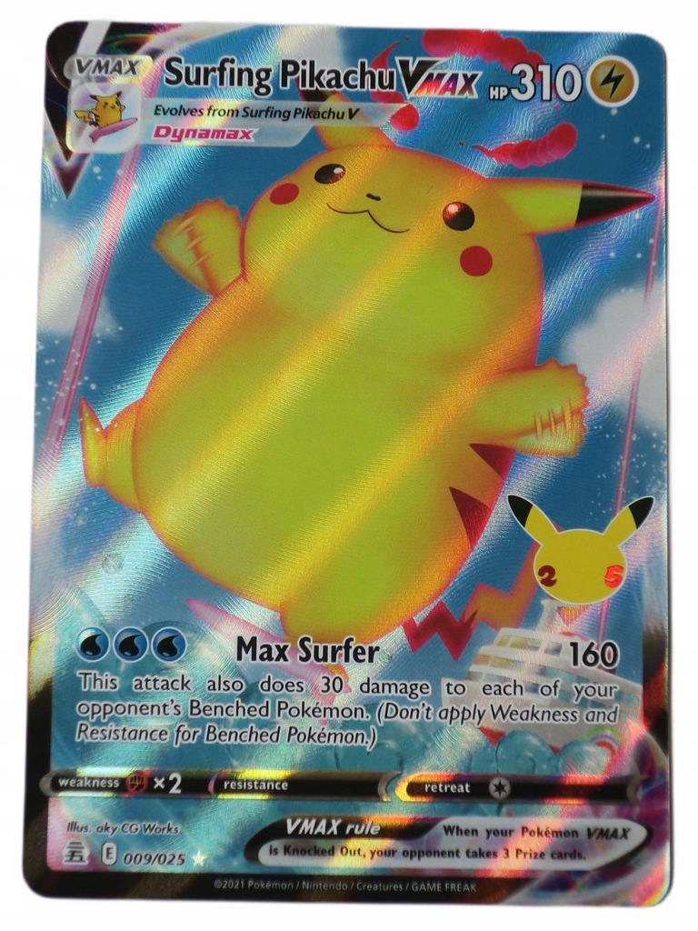 ORYGINALNA KARTA POKEMON CELEBRATIONS SURFING PIKACHU VMAX CEL 009/025 ...
