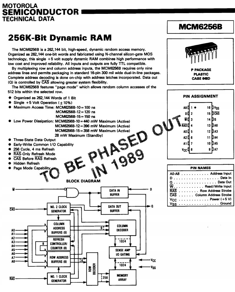 Купить Динамическая память DRAM 41256 256k x 1 MCM6256BP12: отзывы ...