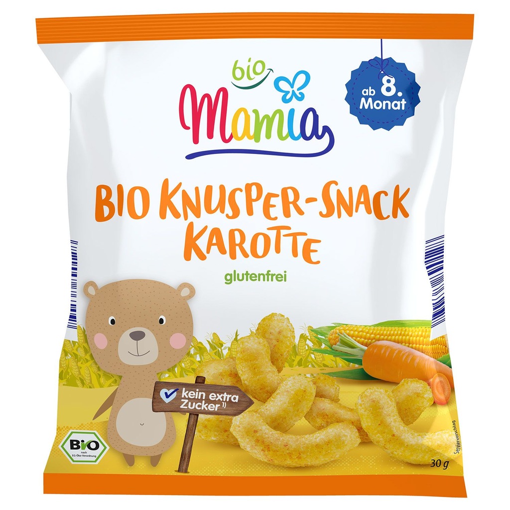 MAMIA BIO SNACK CHRUPKI MARCHEWKOWE BEZ GLUTENU 8m - 12747404979 ...