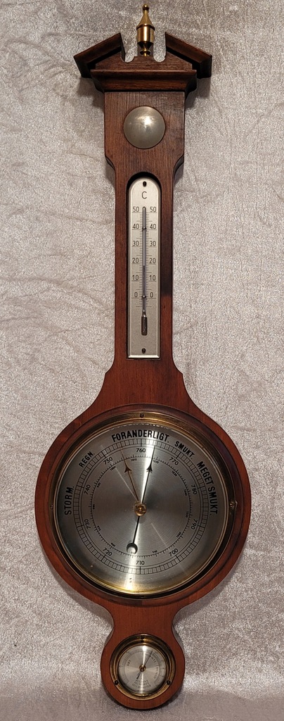 Stary barometr z hydrometrem i termometrem w drewnianej oprawie ...