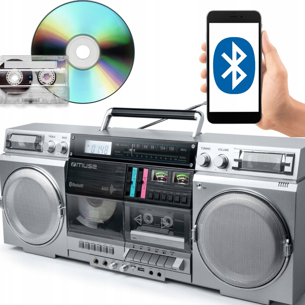 BOOMBOX RADIO KASETOWE AUX IN BLUETOOTH MAGNETOFON MUSE M-380 GBS GHETTO - 15408882263 ...