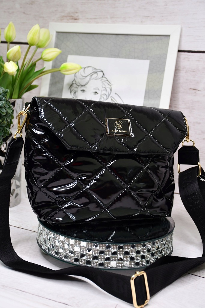 Torebka Laura Biaggi pikowana czarna lakierowana - 12041027075 - oficjalne archiwum Allegro