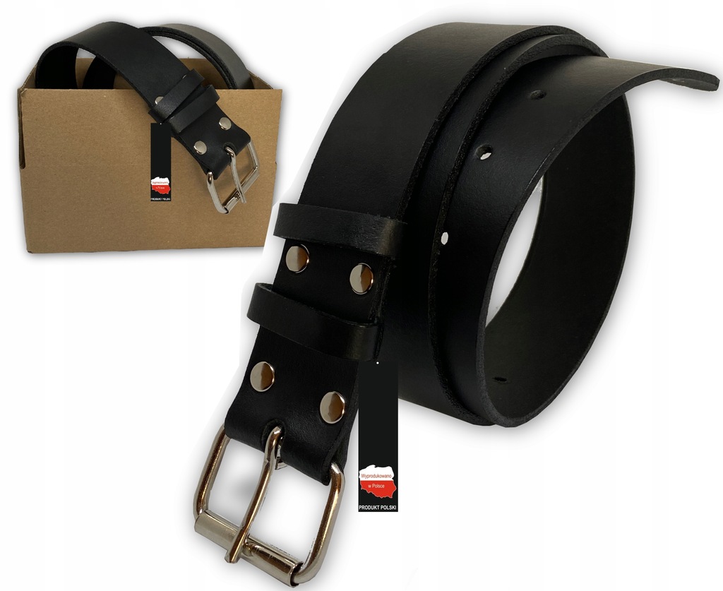 Pas Wojskowy skórzany czarny pasek POLSKI 125cm - 11369226120 ...