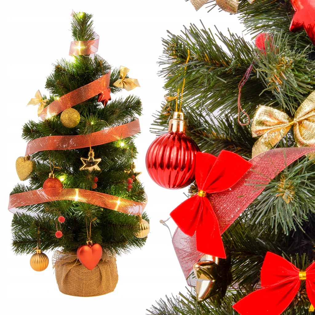 Sztuczna choinka mała zielona z ozdobami 60 cm - 12547264283 ...