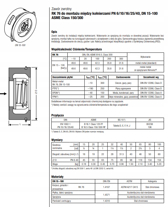 ZAWÓR ZWROTNY GESTRA RK 76 CA15 DN 25 PN 40 1'' - 7572556971 ...