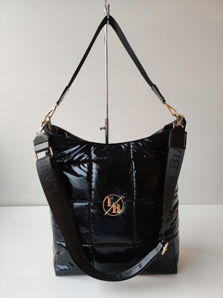 Laura Biaggi worek torebka torba pikowana czarna - 11575330999 - oficjalne archiwum Allegro