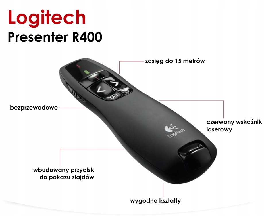 WSKAŹNIK LASEROWY Logitech PRESENTER R400 Wireless - 7874116488 - oficjalne archiwum Allegro