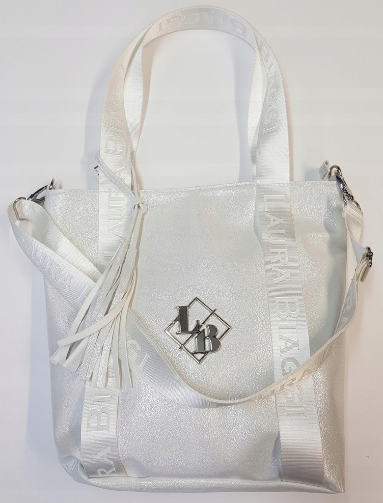 Laura Biaggi - torebka shopper biała perłowa A437 - 13572805795 - oficjalne archiwum Allegro