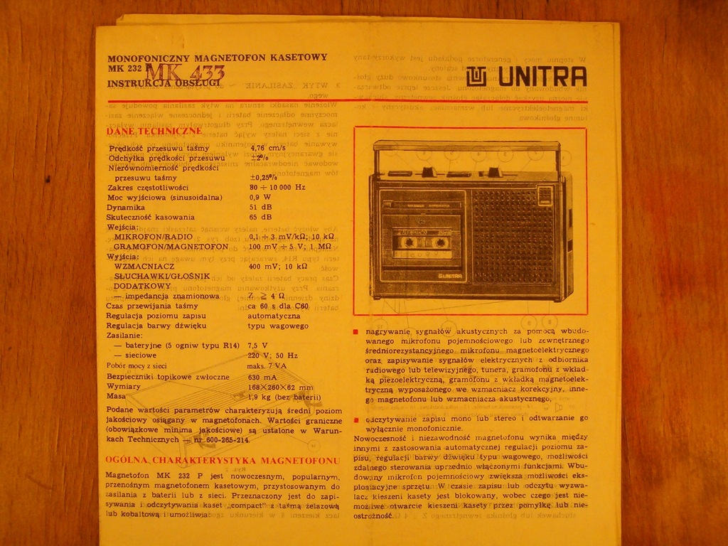 Instrukcja obsługi magnetofon MK433 Unitra - 13615232797 - oficjalne archiwum Allegro