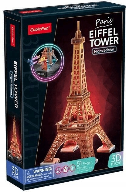 PUZZLE 3D LED - CUBIC FUN - 51 el. wersja nocna PARYŻ - WIEŻA EIFFLA ...