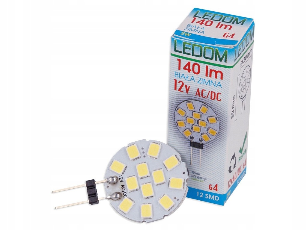 Żarówka LED G4 Talerzyk 2W 12V Barwa Zimna LEDom - 10458734321 - oficjalne archiwum Allegro