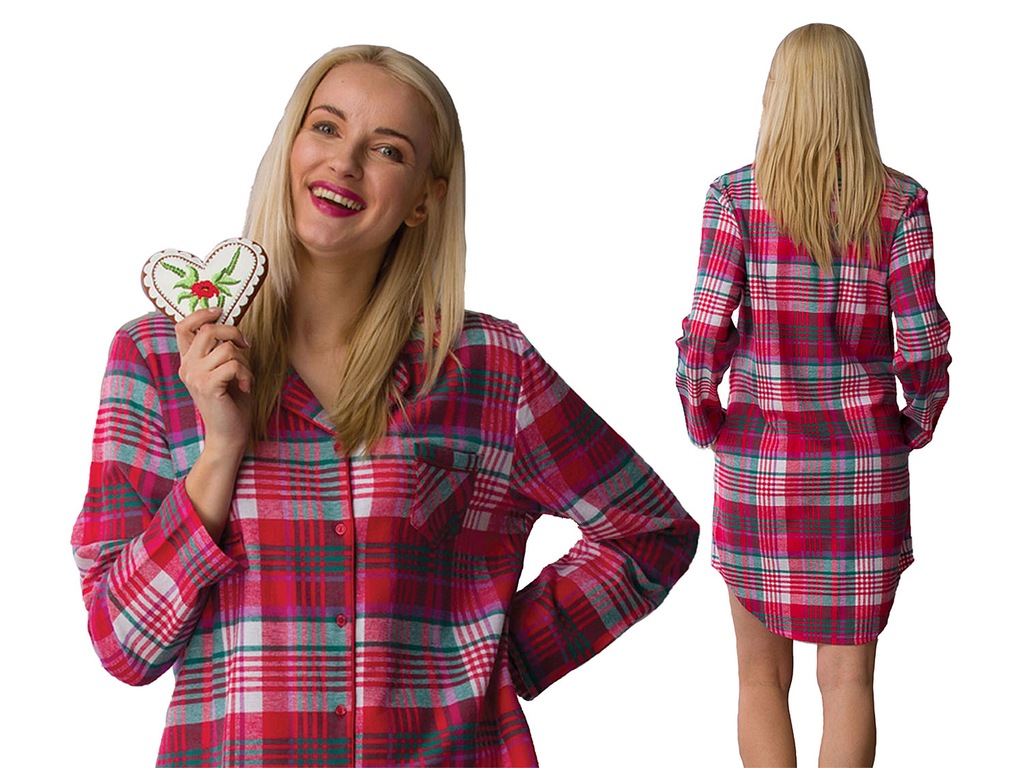 Koszula nocna w kratkę zapinana na guziki LND 435 - 11221463113 ...