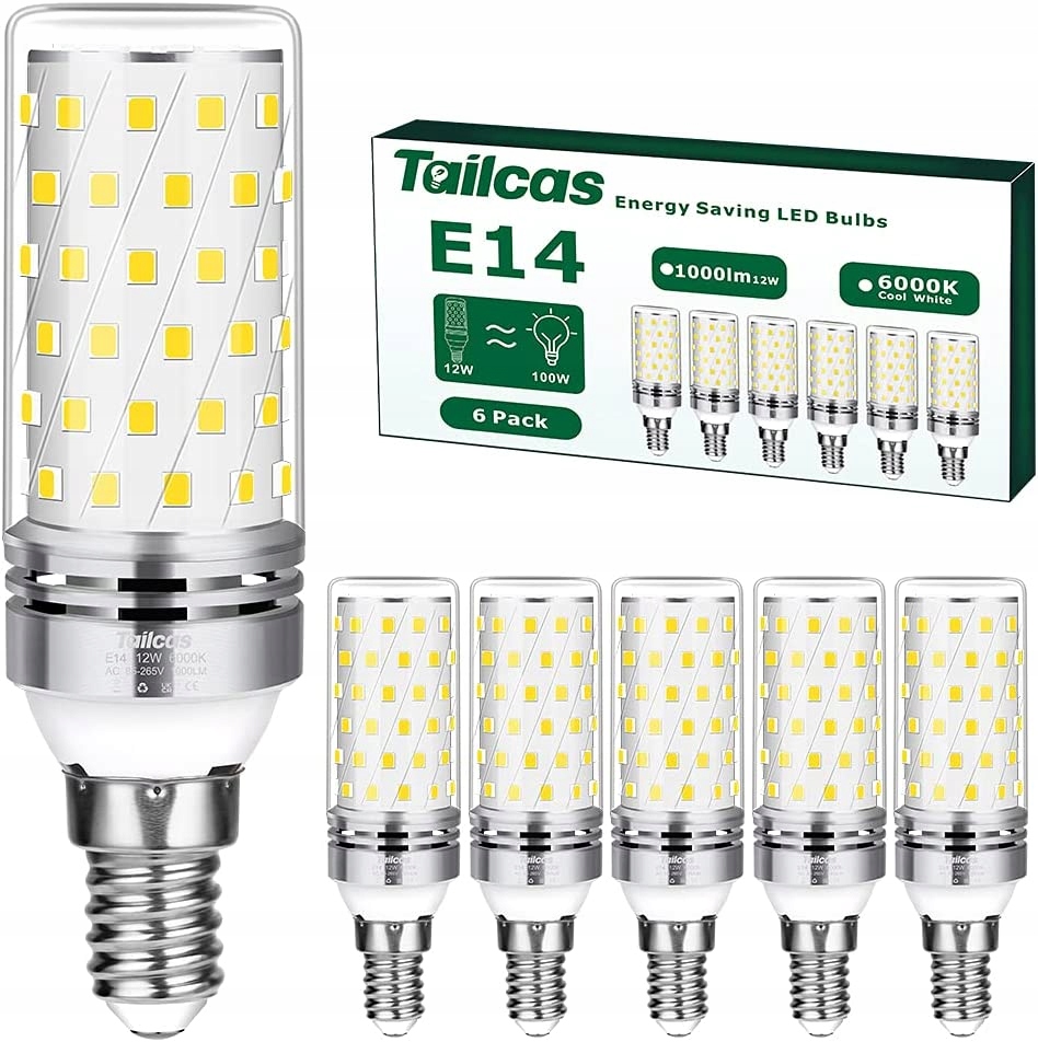 ŻARÓWKI LED E14 TAILCAS 12W=100W 6000K 6 SZT. - 12636687401 - oficjalne archiwum Allegro