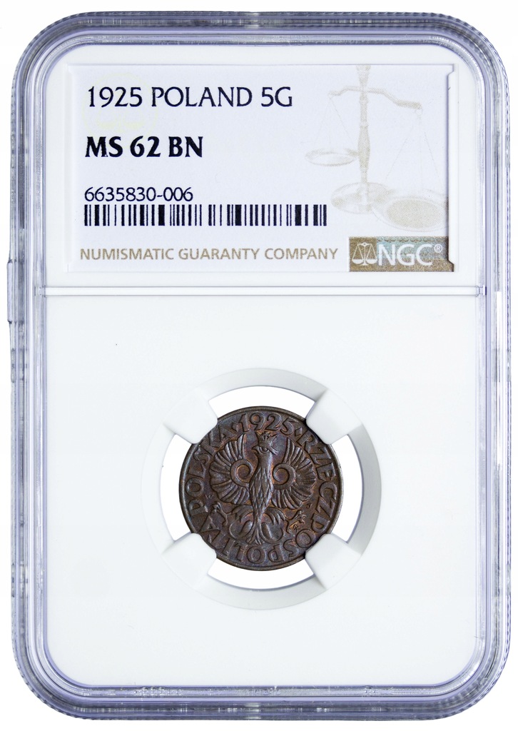 Polska, II RP 5 groszy 1925, NGC MS62 BN - 13688129485 - oficjalne archiwum Allegro