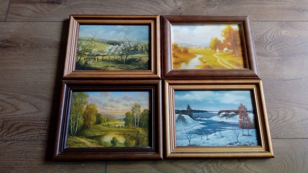 Cztery pory roku/obrazki olejne na płycie 4szt. - 12059951938 ...