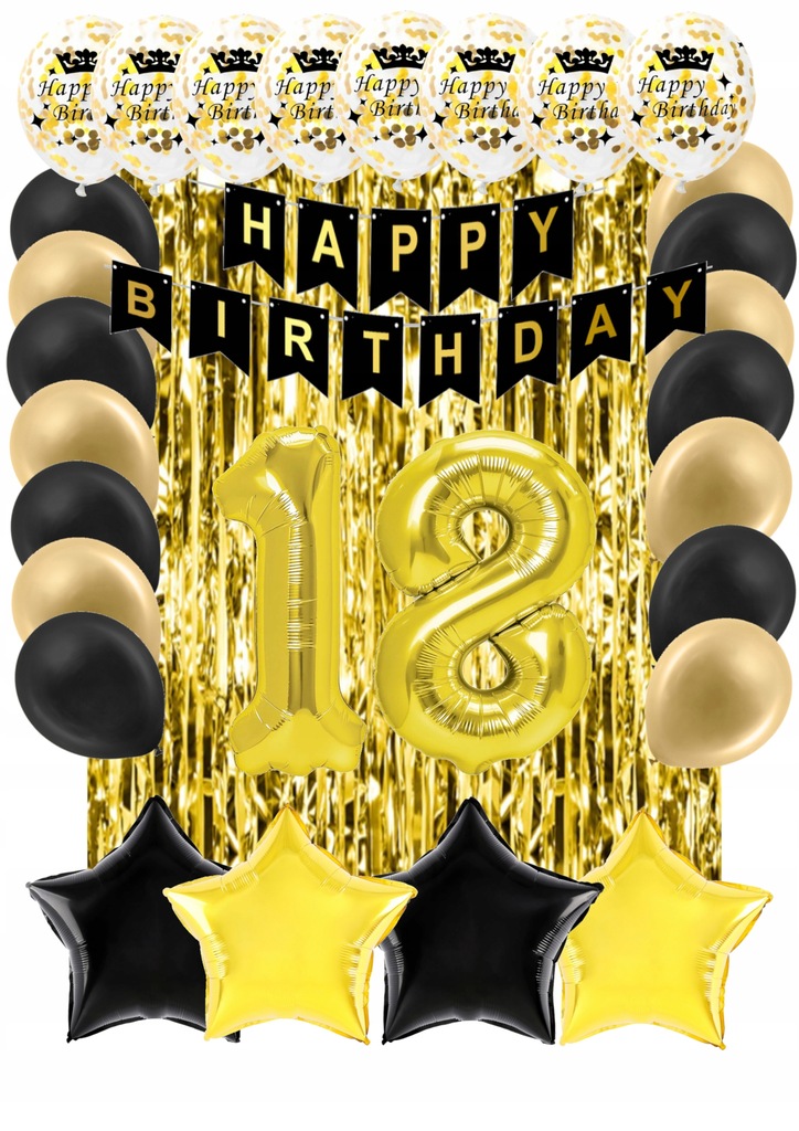 MEGA zestaw BALONY 18 URODZINY KONFETTI DEKORACJE - 12252199058 - oficjalne archiwum Allegro